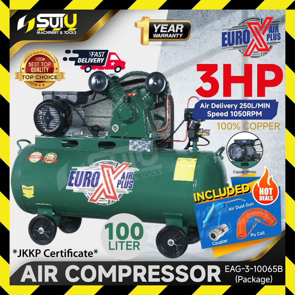 EUROX AIR PLUS EAG-3-10065B / EAG310065B 100L 3HP Air Compressor / Kompressor 2.2kW | Shopee ...