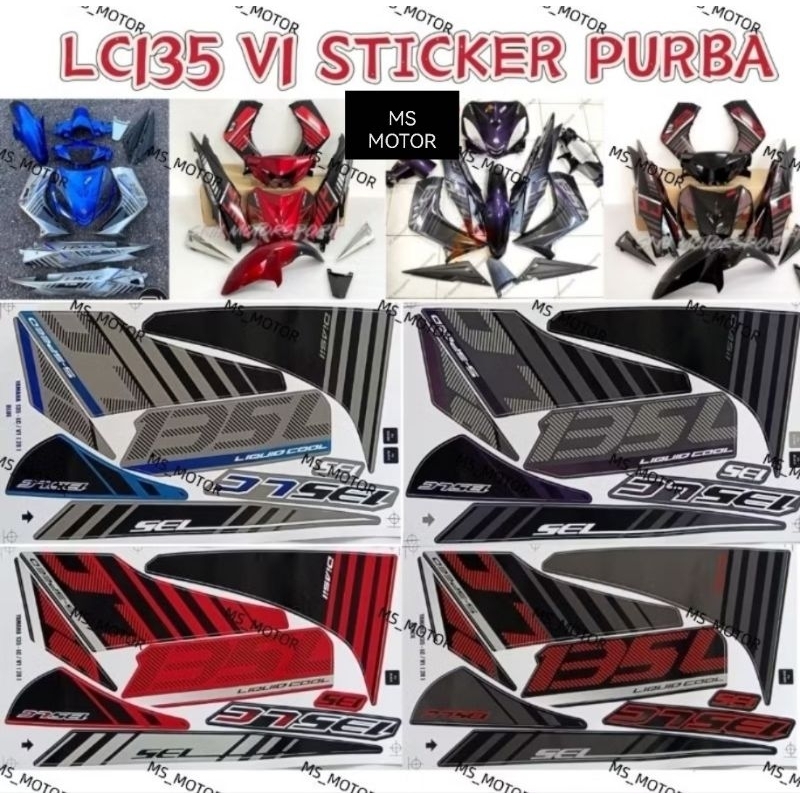 LC135 V1 BODY COVER STICKER STRIPE COVER SET (28) MERAH PURBA HITAM ...