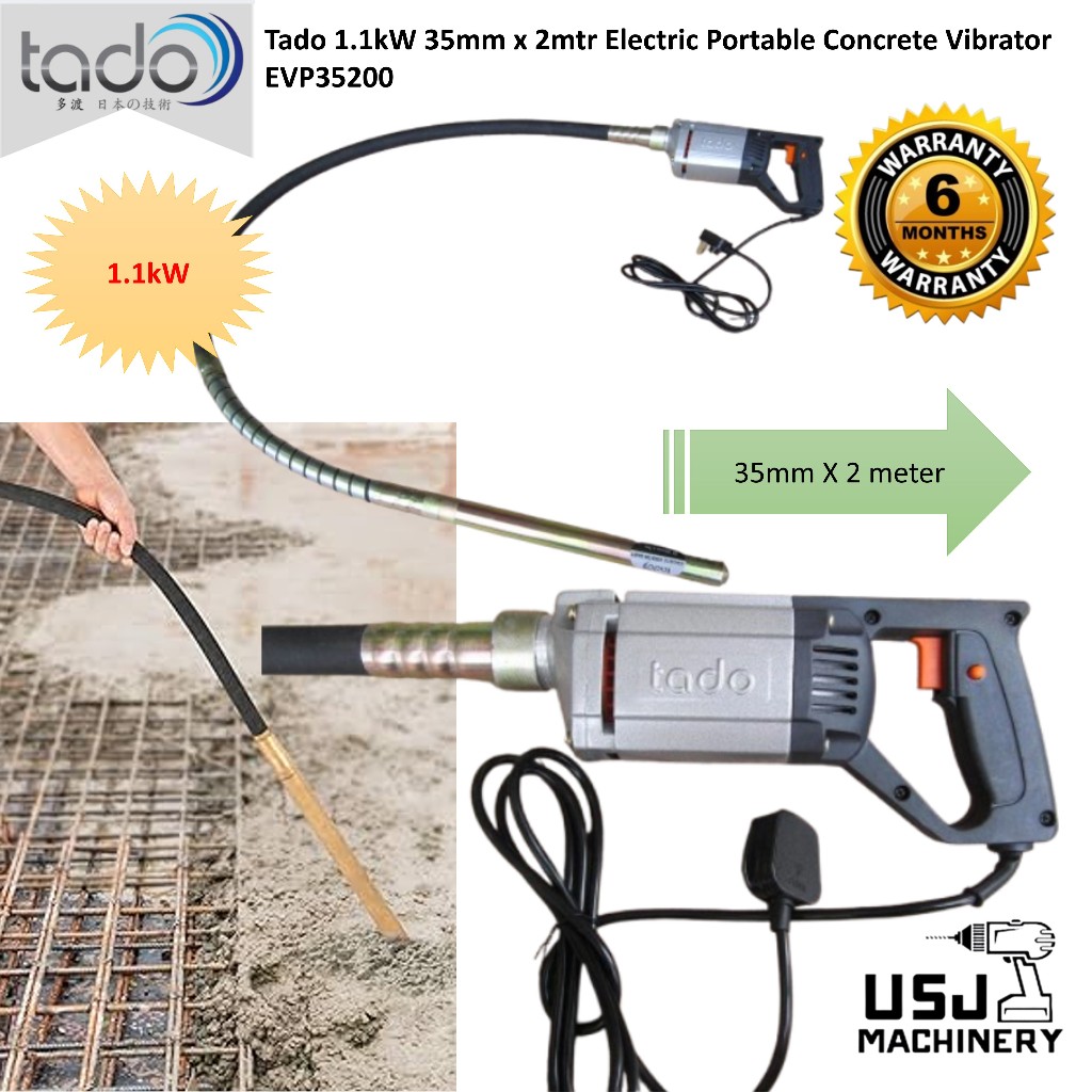 Tado 1.1kW 35mm x 2mtr Electric Portable Concrete Vibrator EVP35200 ...