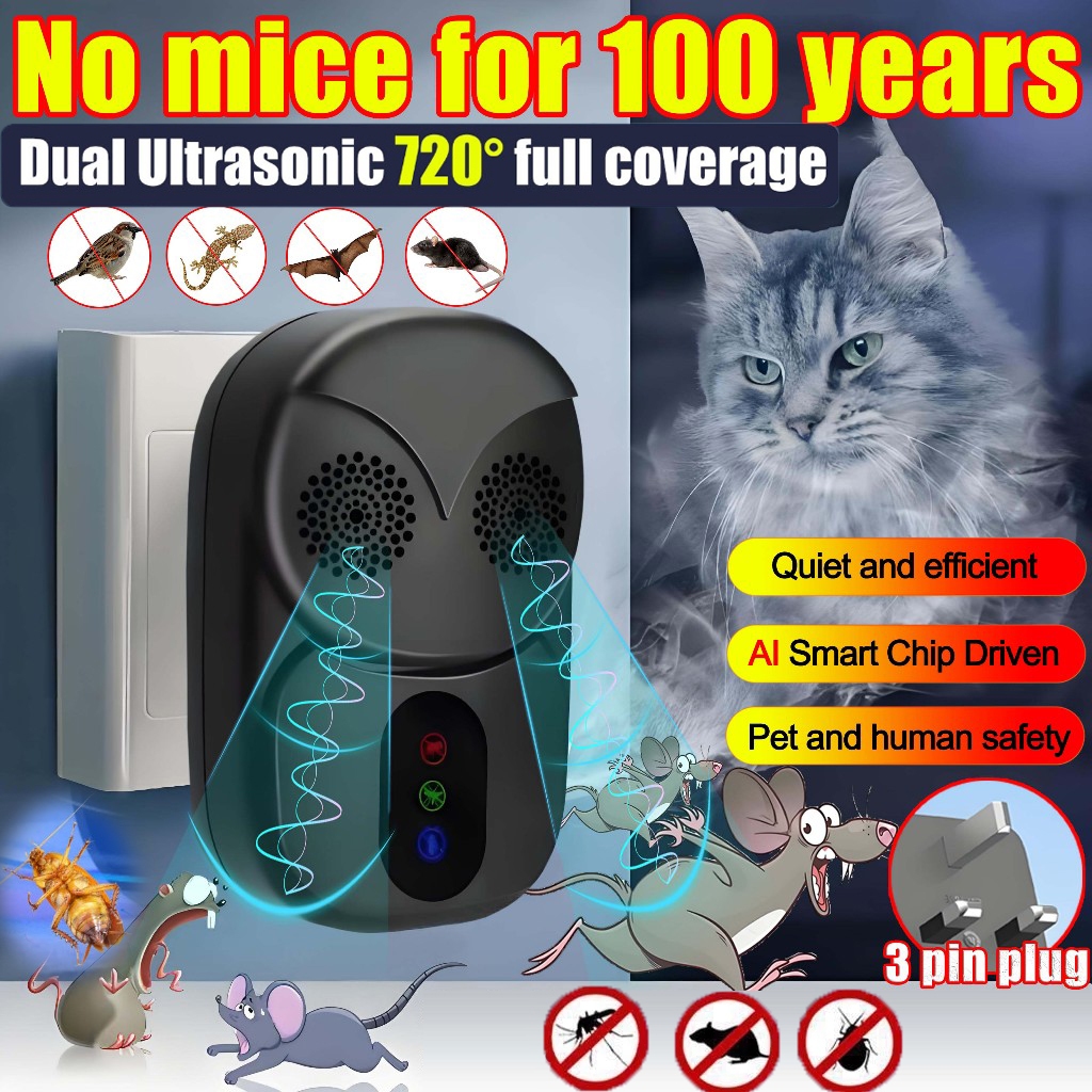 Rat Repellent Dual Ultrasonic 720° full coverage Repels rats,birds ...