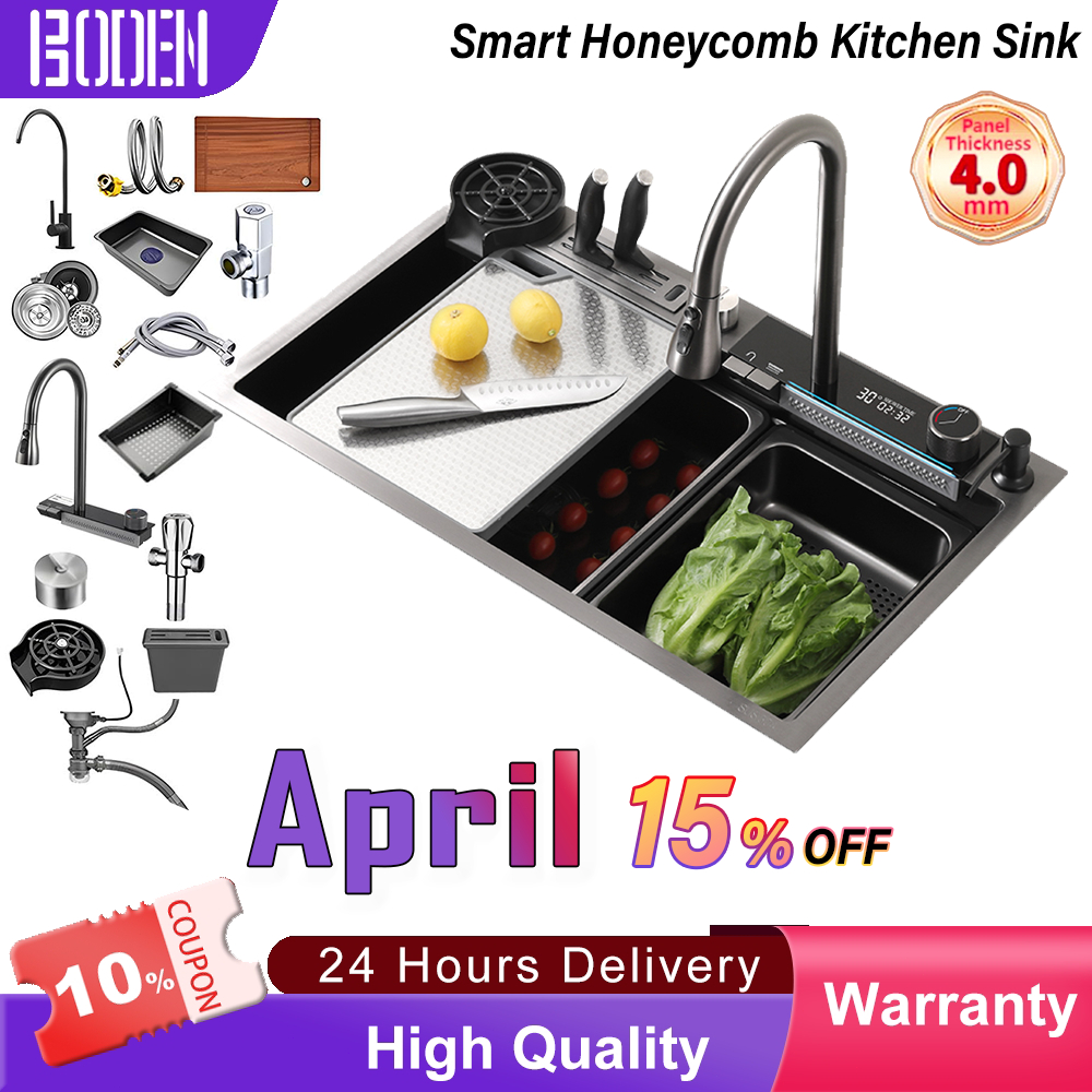 304 Smart Digital Display Honeycomb Sink Waterfall Hydropower Singki ...