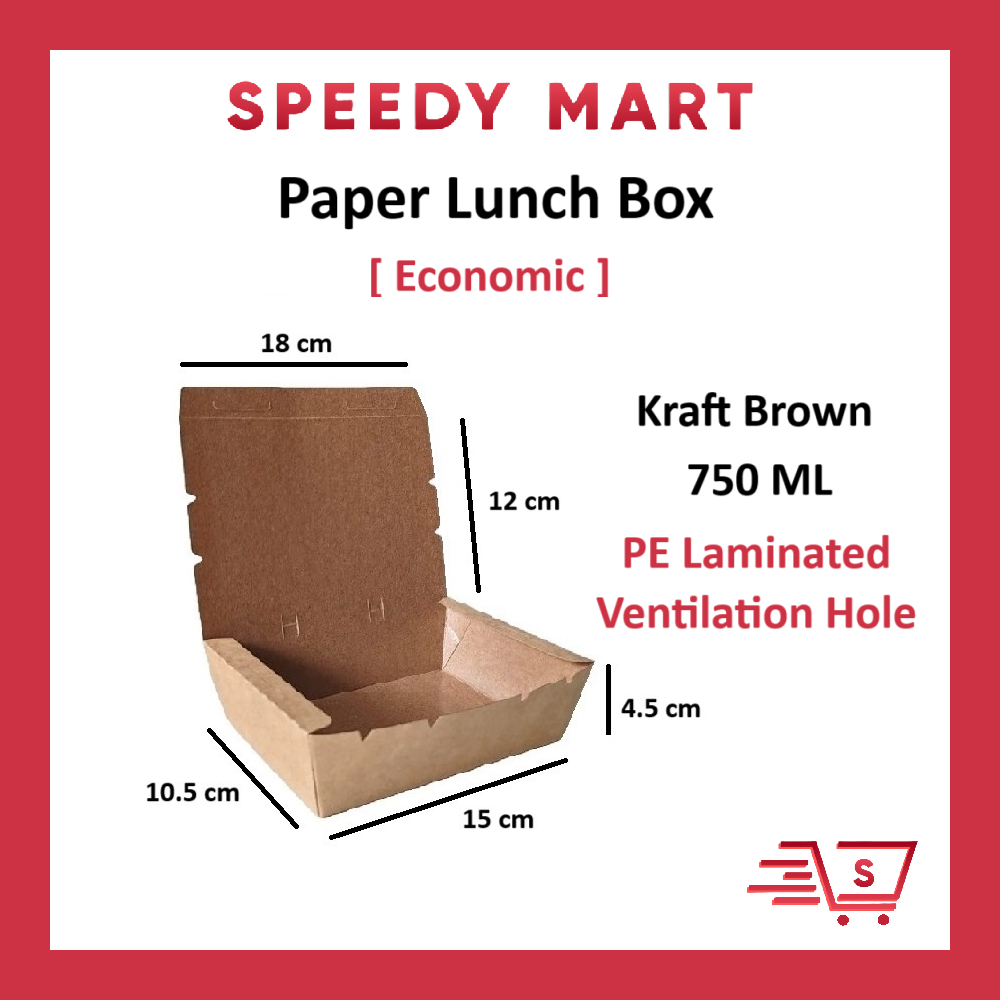 Kotak Makanan Kertas [50pcs] ECONOMIC Disposable Paper Lunch Box / Take ...