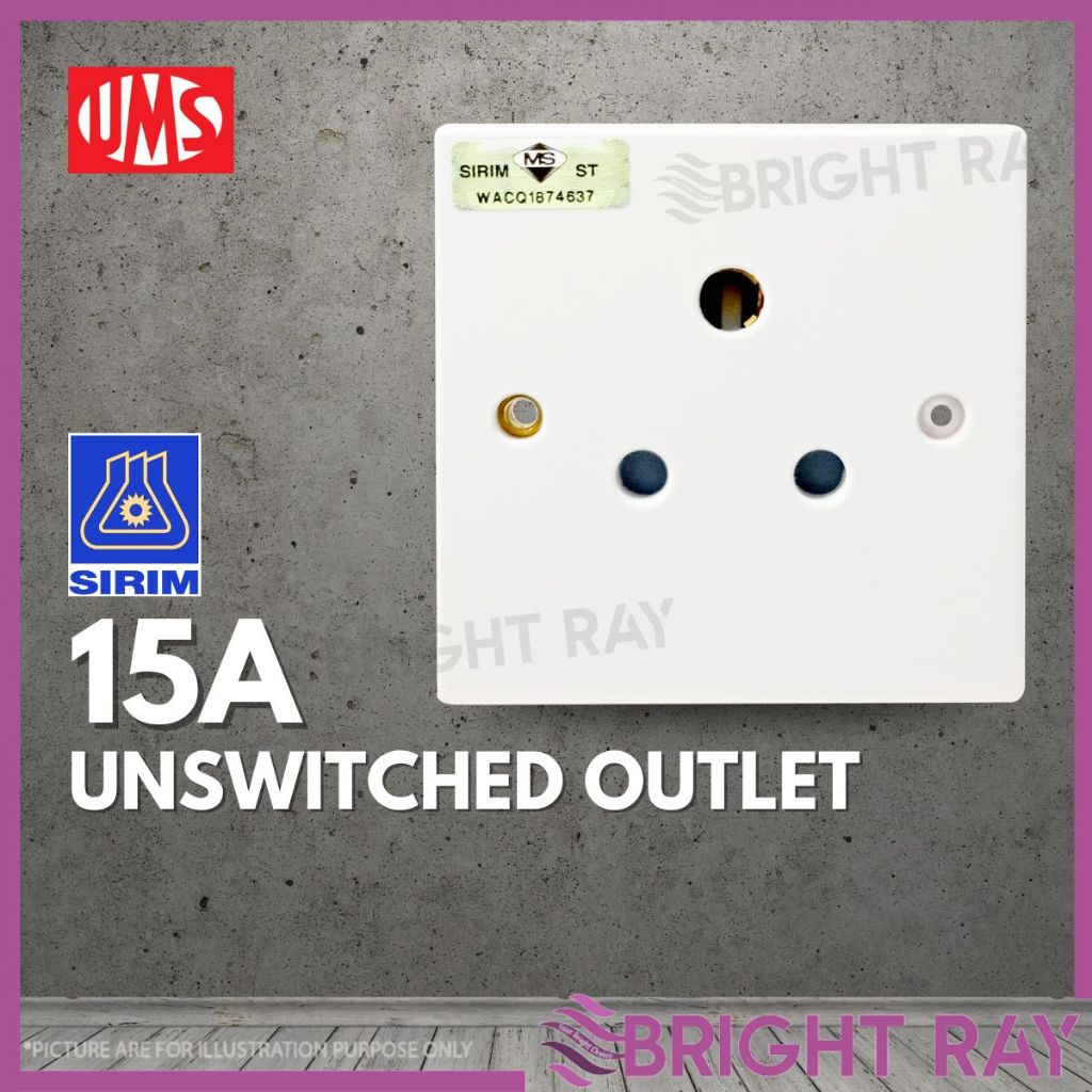 (SIRIM) UMS 15A UNSWITCHED OUTLET Socket Round Pin Soket 15amp Socket ...