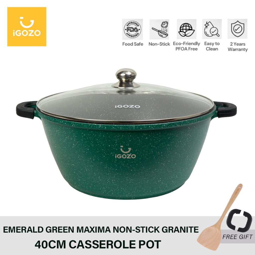 iGOZO Emerald Green Maxima Non Stick Granite Casserole Pot (40cm) [FREE ...