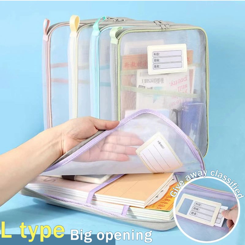A4 Transparent Large File Bag L-Type Zipper Clear Nylon Mesh Pouch ...