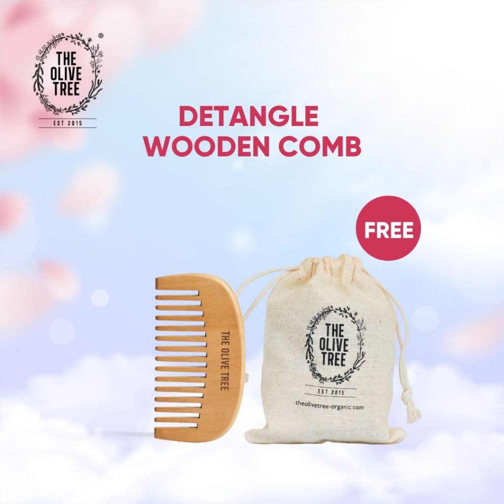 The Olive Tree Wooden Detangle Comb (FOC Cotton Bag) - Anti Static ...