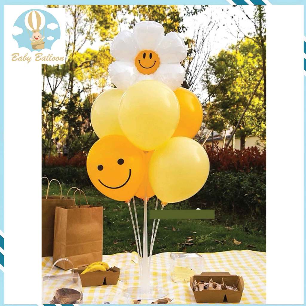 SMILEY SUNFLOWER TABLE STAND SET•FOIL ALUMINIUM BALLOON BIRTHDAY PARTY ...