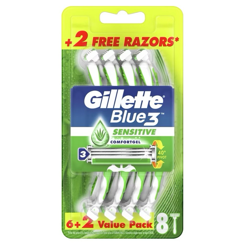Gillette Blue 3 Sensitive Disposable Razors (8 counts) | Shopee Malaysia