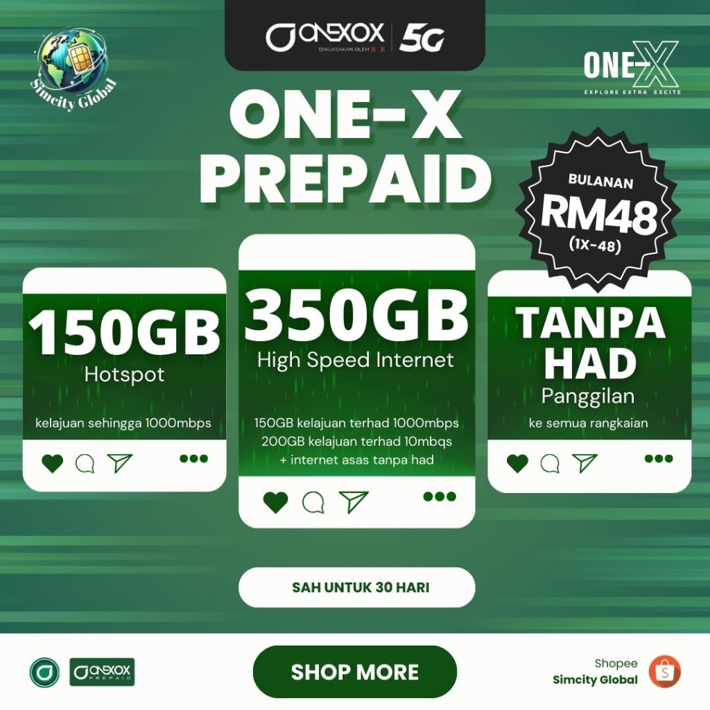 [ FREE BULAN PERTAMA ] ONEXOX 350GB 5G Unlimited Data Unlimited Call Unlimited Hotspot | Shopee ...