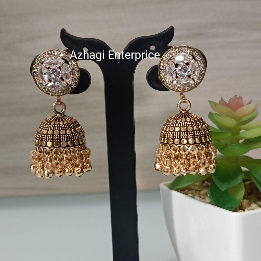 AD white stone shining with gold based earring | Shopee Malaysia