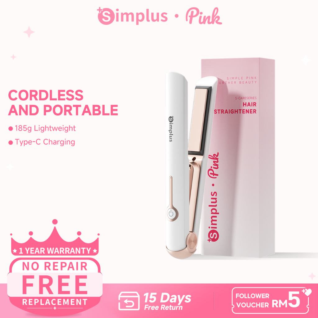 【Simplus Pink】Simplus Hair Straightener Cordless Portability 3D Float Plate Type-C Charging 180 ...