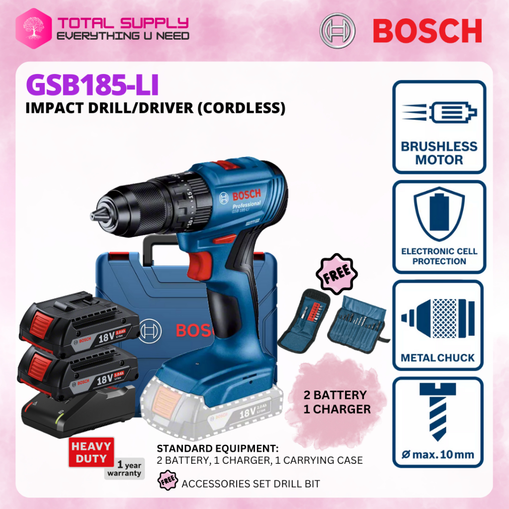 BOSCH GSB 185 LI CORDLESS IMPACT DRILL 18V | GSB185-LI GSB180-LI ...