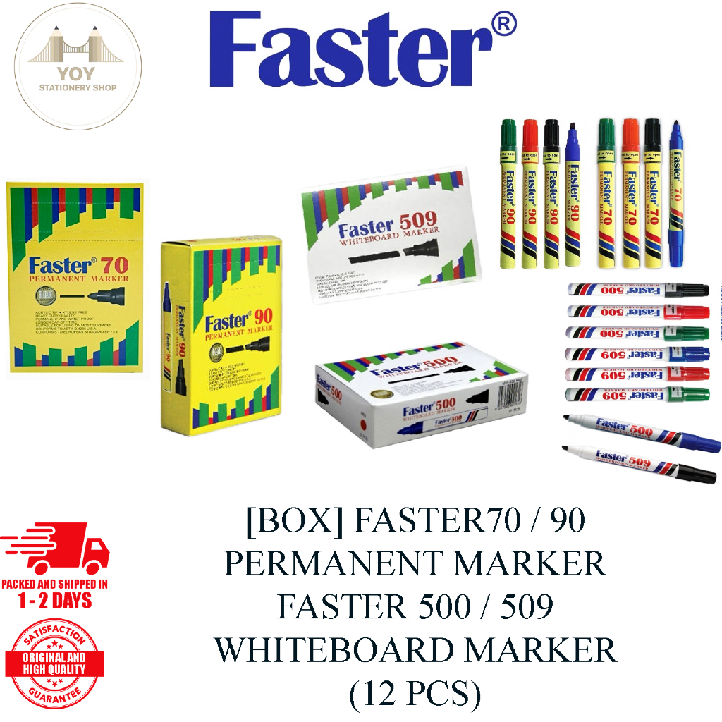 [ BOX ] FASTER PERMANENT MARKER / FASTER WHITEBOARD MARKER / FASTER 70 ...