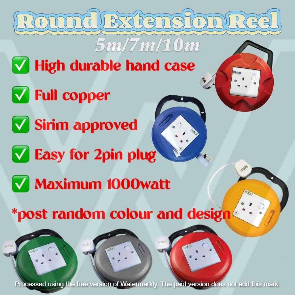 5M 7M 10M Round Extension Box Wire (SIRIM) - Cable Reel Portable Round ...