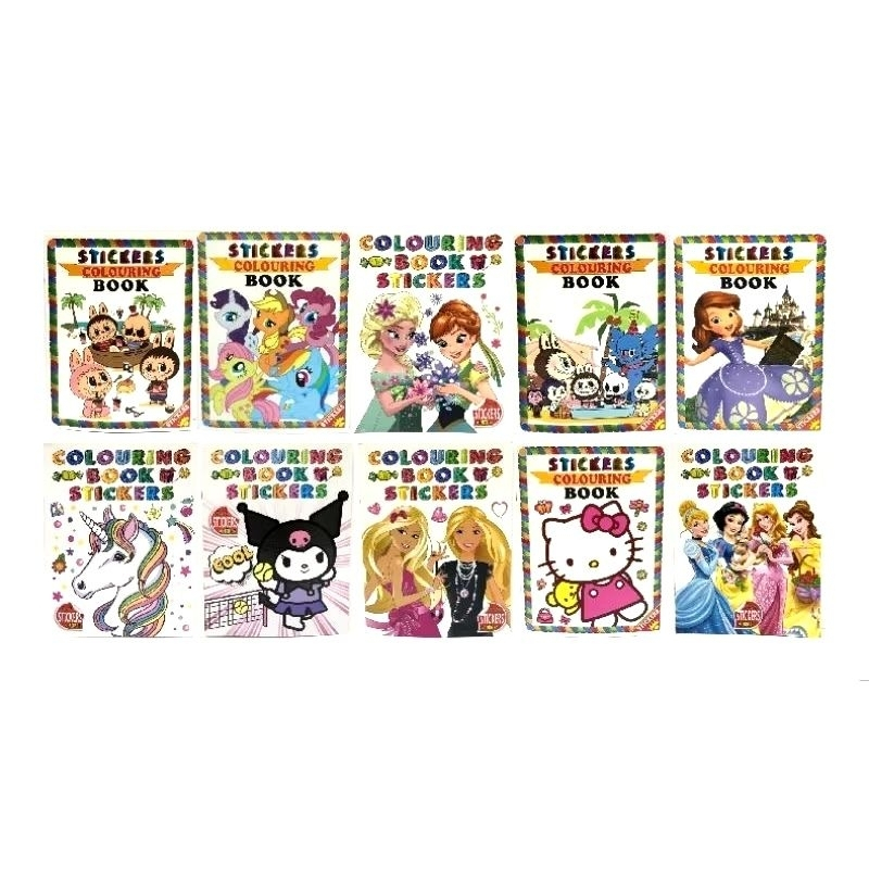 Cartoon Colouring Sticker Activity Book Art And Craft For Kids (16Pages ...