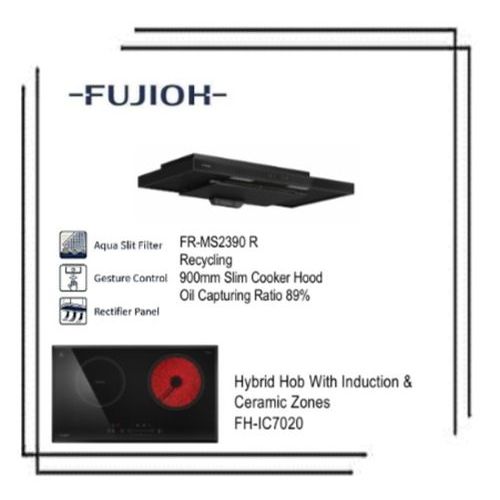 Fujioh FR-MS2390R 900mm Slim Cooker Hood (Recycling) Black + FH IC7020 ...
