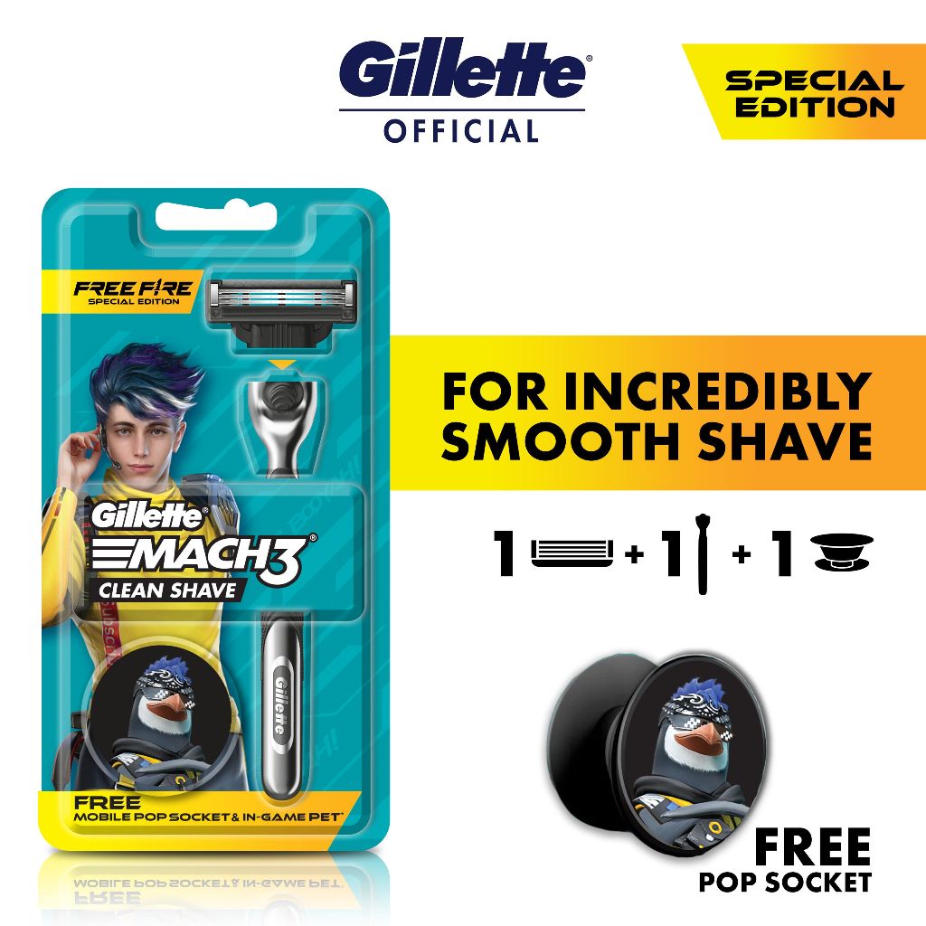 Gillette Mach 3 Clean Shave x Free Fire Edition - 1 Razor Handle + 1 ...