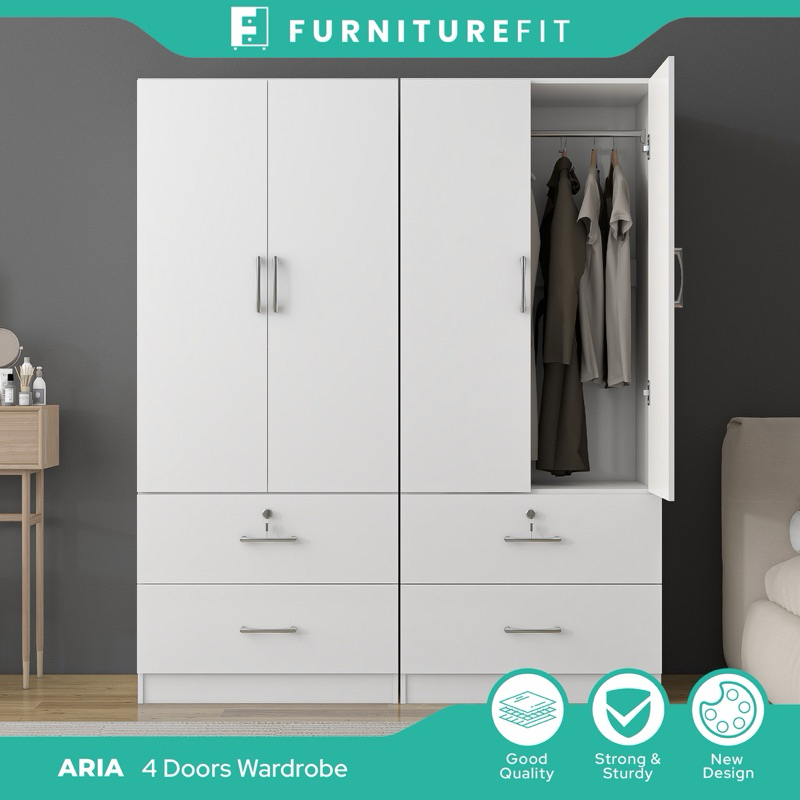 [COMBO] FurnitureFit 5X6FT Wardrobe 4 Door With 4 Drawer/Almari Set 2 ...
