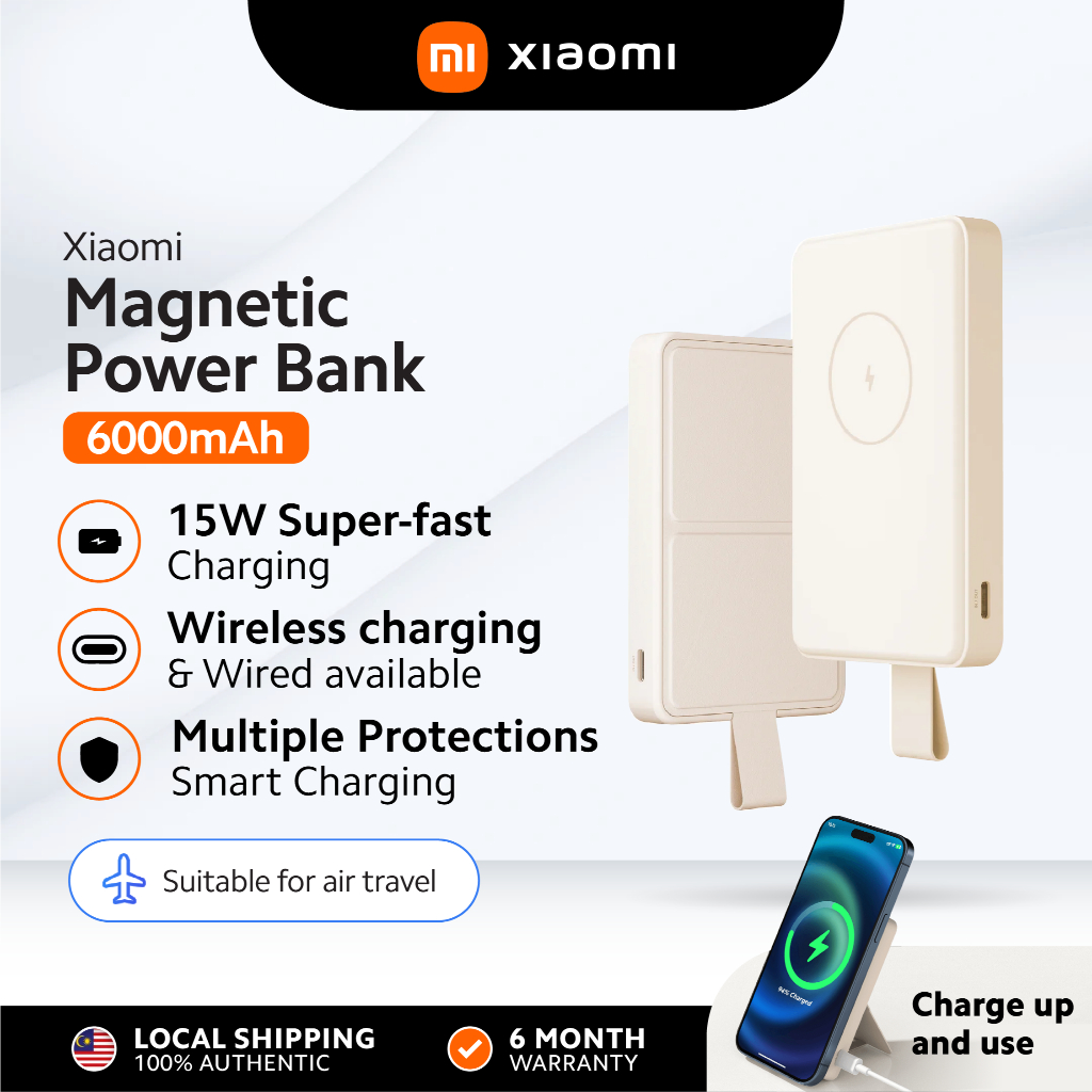 Xiaomi Magnetic Power Bank 6000mah | 18W Wired + 15W Wireless Charging | Qi 2.0 Supported | Fit ...