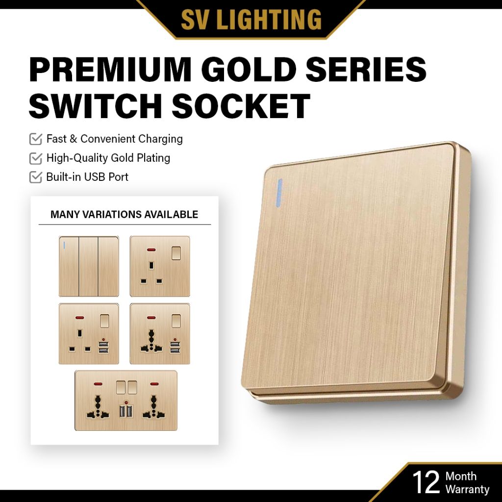 READY STOCK COLOR GOLD #Switch Scoket # Suis Socket # Socket Plug #Wall ...