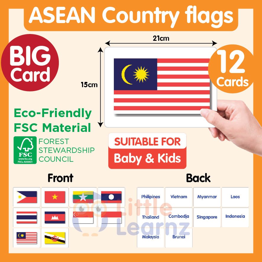Big Flash Card (ASEAN Country Flags) 12 Cards 15x21cm Early Development ...