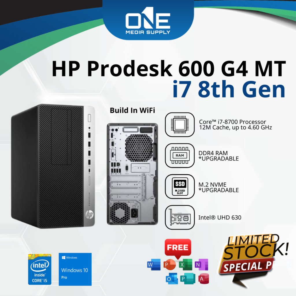 HP Prodesk 600 G4 MT I7 8th GEN / BUILT-IN WIFI / NVME SSD / UP TO 32GB ...