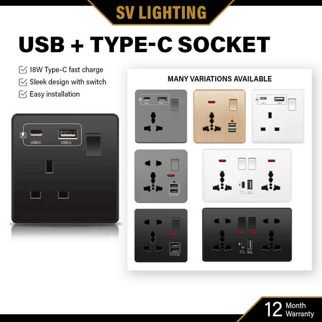[Ready Stock] Wall Socket with USB & Type-C 18W Fast Charging Malaysia ...