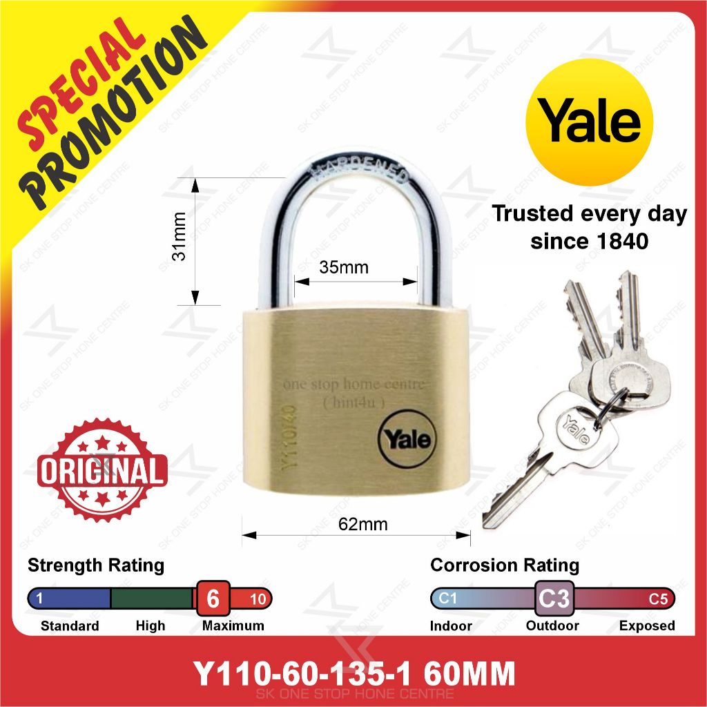 (2025 May Promotion) Yale Y110/60/135/1 Solid Brass Padlock y110-60-135 ...