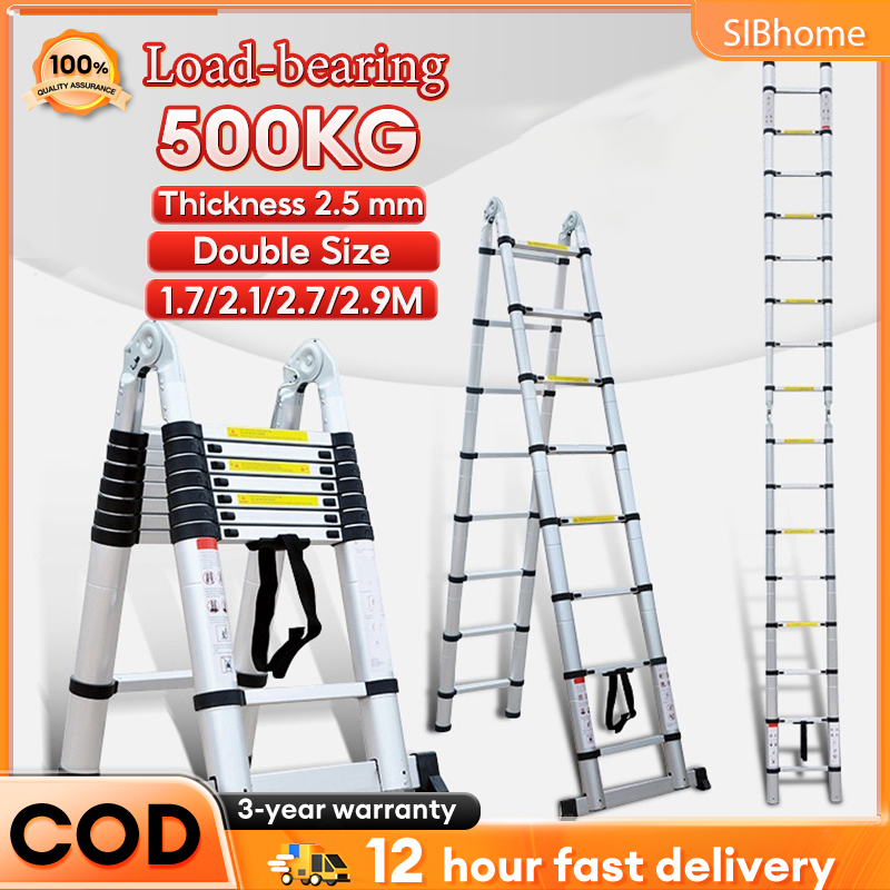 【500KG Heavy Duty】Double/One Sided Aluminium Telescopic Ladder Tangga ...