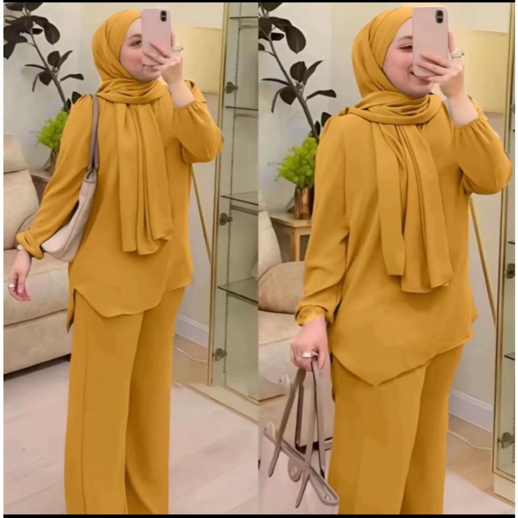 Baju muslimah dan seluar set zahra ironless CEY | Shopee Malaysia