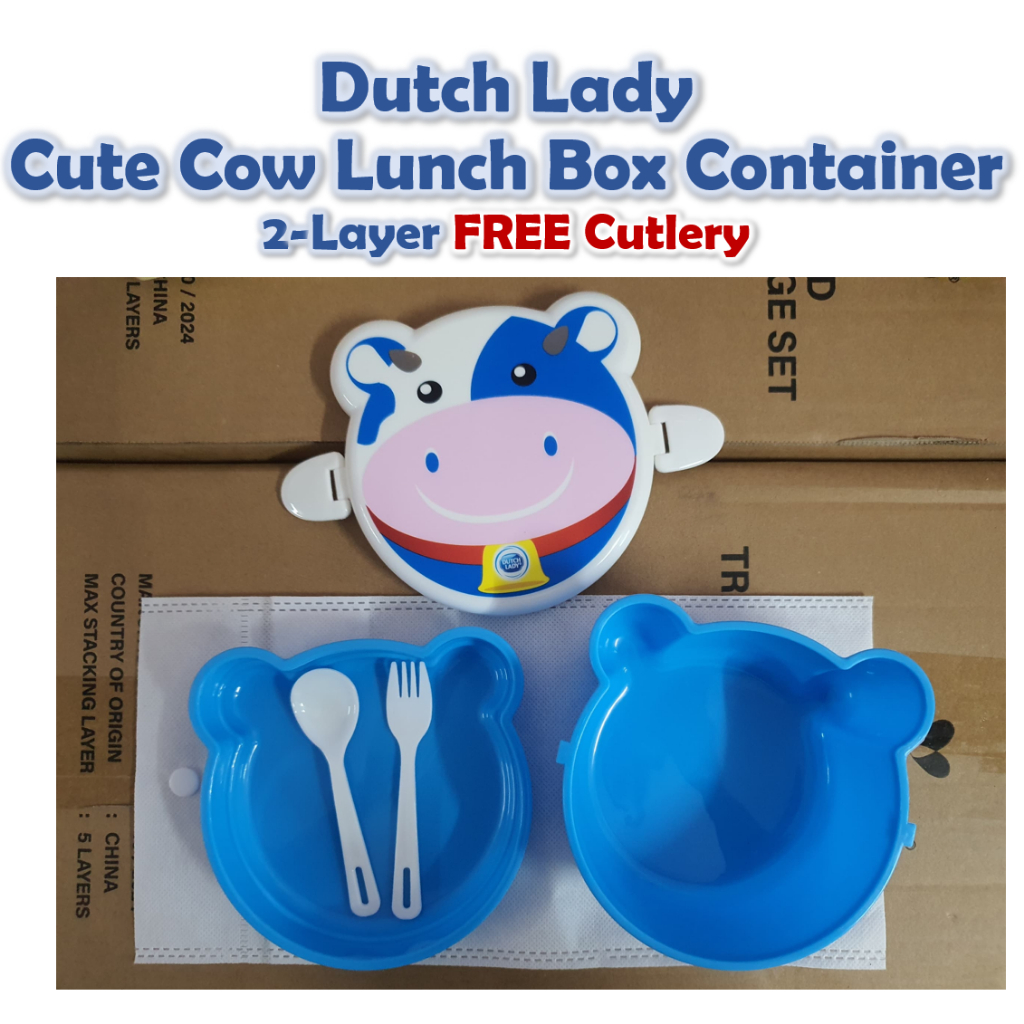 [Dutch Lady] Multilayer Bento Box Set - Cute Cow Design Free Cutlery ...