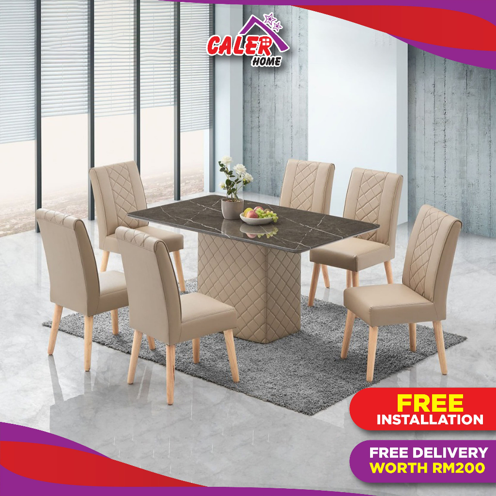 Caler Home Ranto Plus 1 + 6 Marble Top Dining Set [Free Installation ...