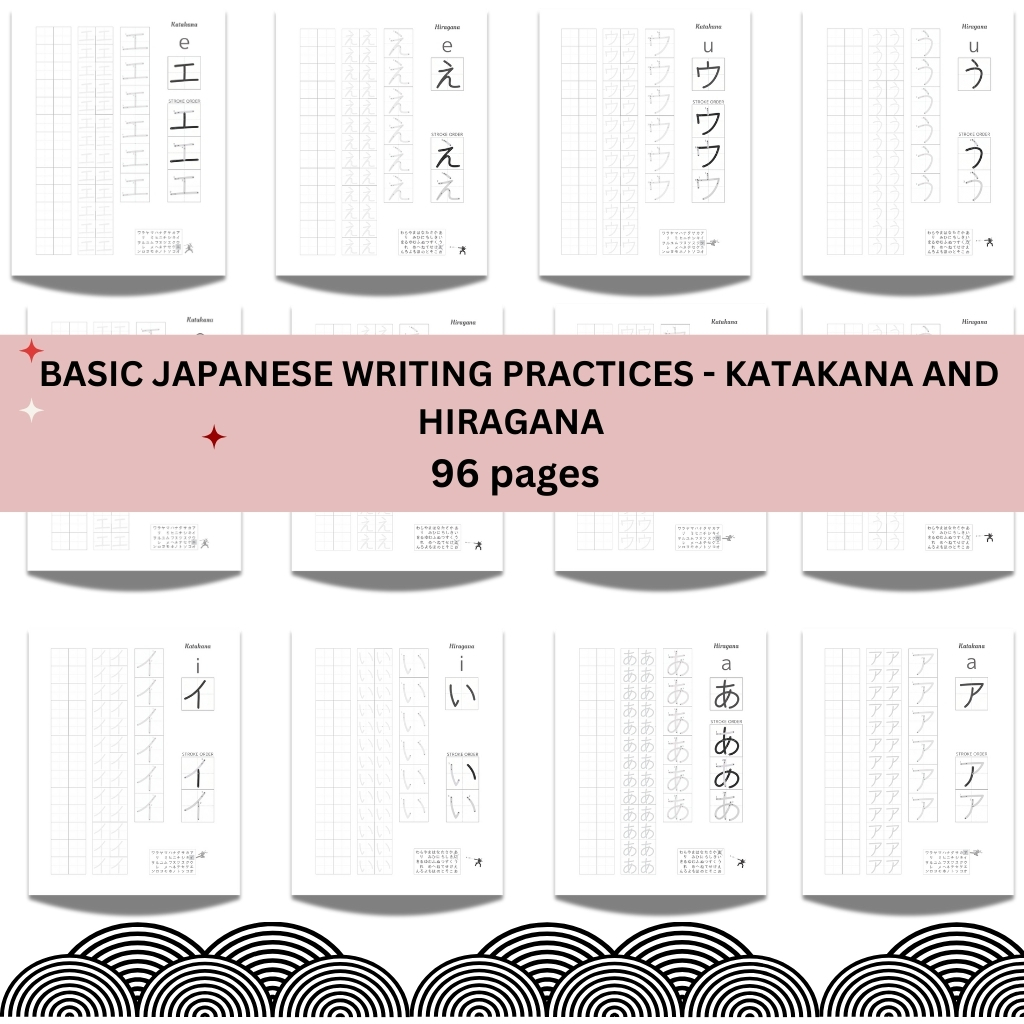 Japanese Handwriting Practice Worksheet For Basic Hiragana, Katakana ...