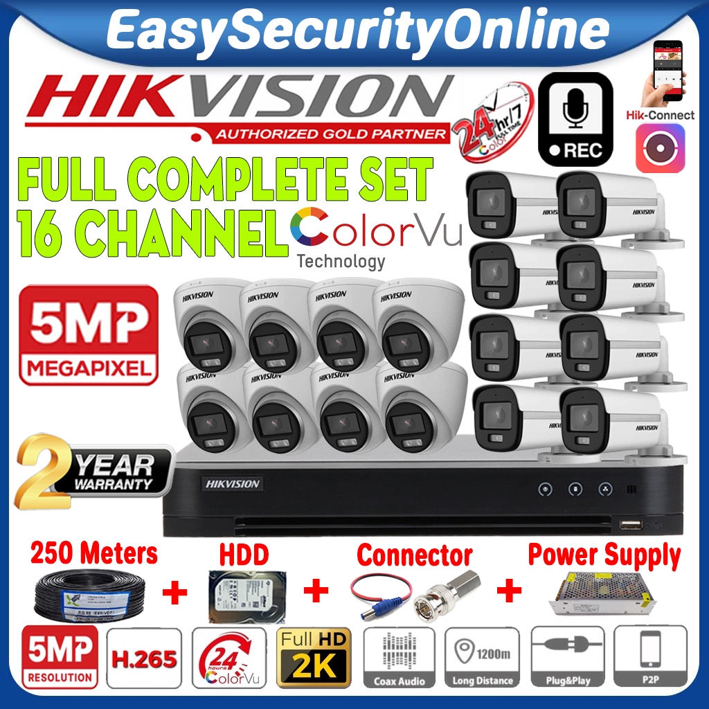 HIKVISION ColorVu Full Complete Set DIY 16-CHANNEL 5.0MP CCTV Full HD ...
