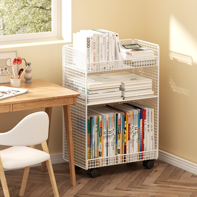 Under Desk Storage Rack Dormitory Desk Side Bookshelf Movable with ...