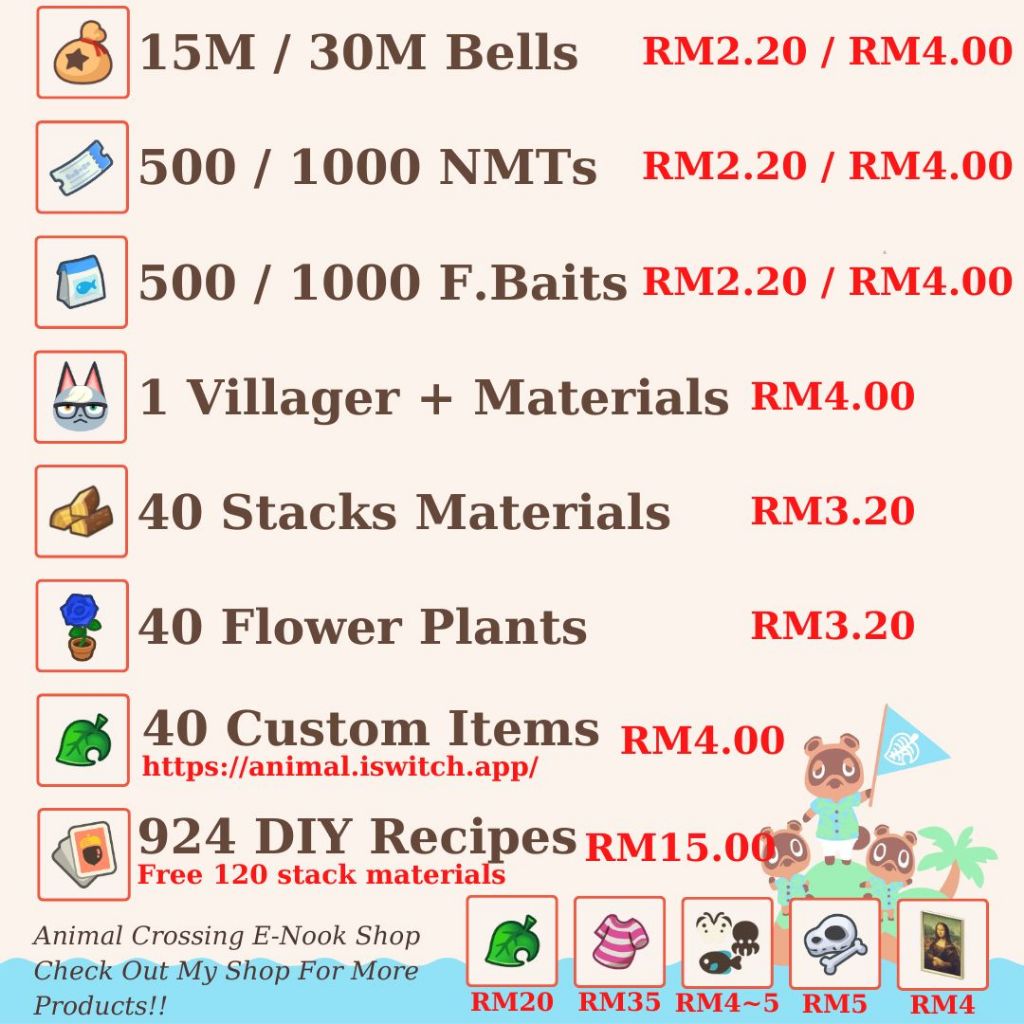 Animal Crossing Bells/NMT/Fish Baits/Flower/Villager/DIY Recipes ...