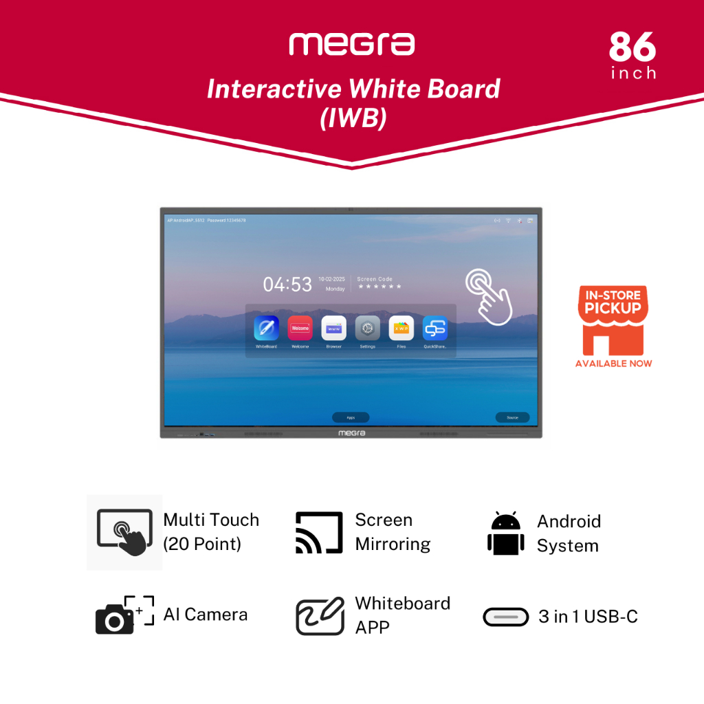 MEGRA 86 Inch Interactive White Board School TV Touch Screen Monitor ...
