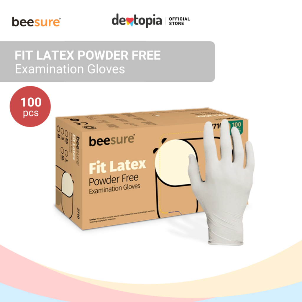 100pcs BeeSure Fit Latex Examination Gloves [XS, S, M] Powder Free ...