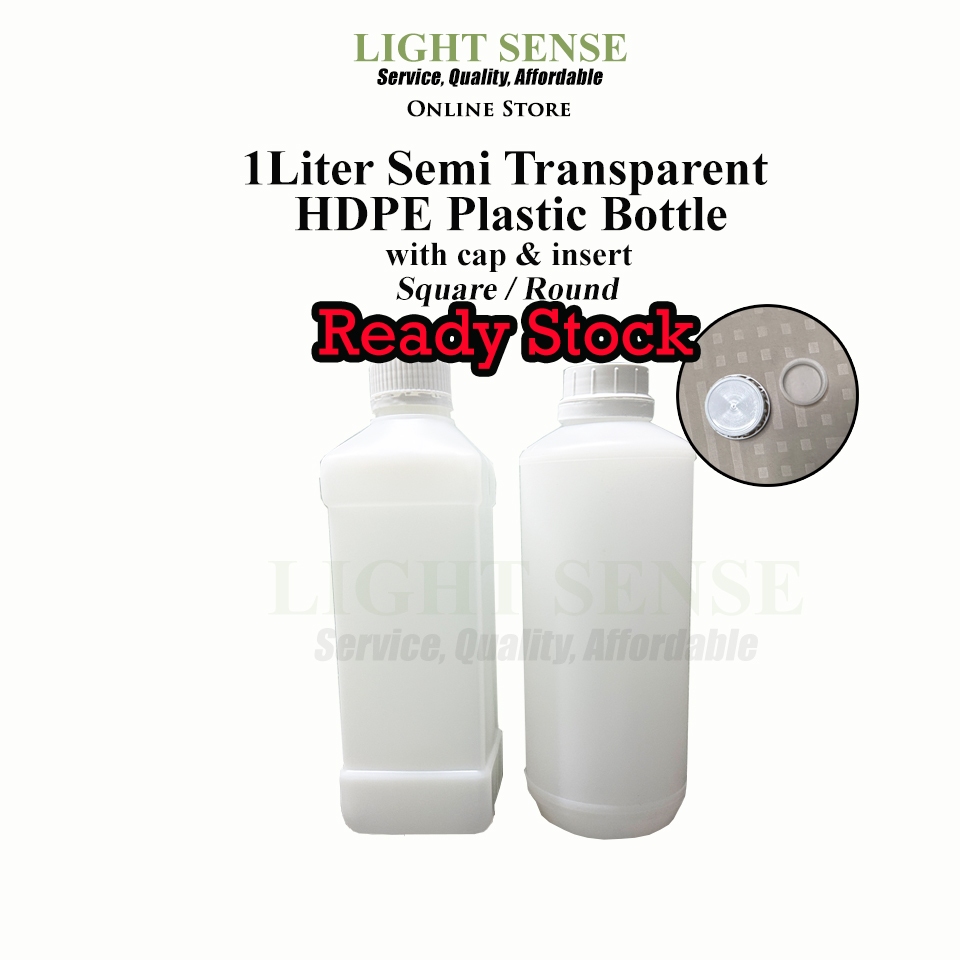 1Liter Semi Transparent HDPE Plastic Bottle with Cap and Insert / Botol ...