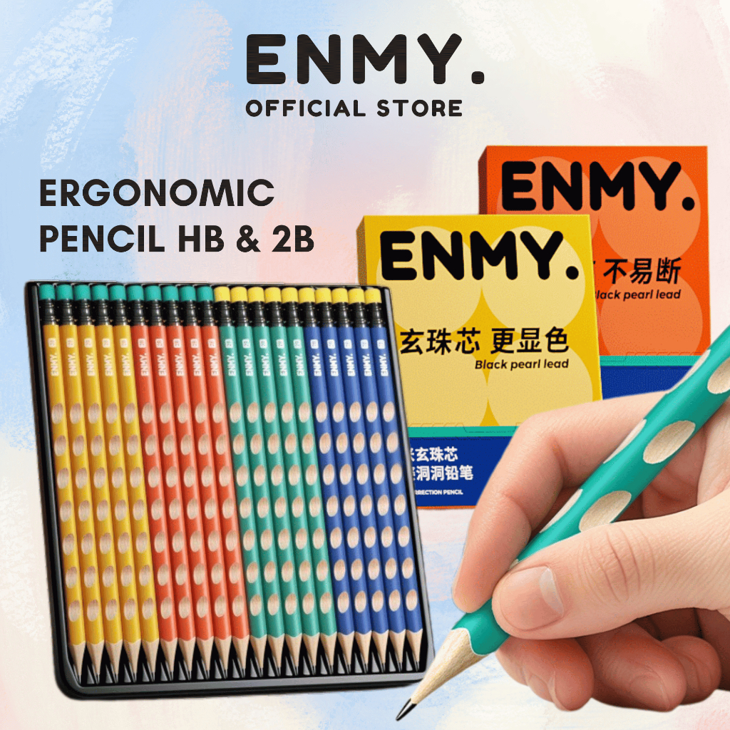 ENMY Thin Ergonomic Graphite Pencil with Eraser Head 20 PCs Wooden ...