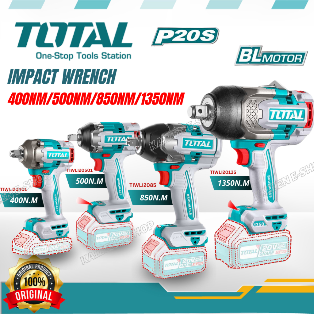 TOTAL 20V Li-ion Brushless Motor Cordless Impact Wrench 400-1350NM ...