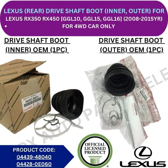 TOYOTA (OEM) (REAR) DRIVE SHAFT BOOT, COVER, BELLOW (INNER, OUTER) FOR ...