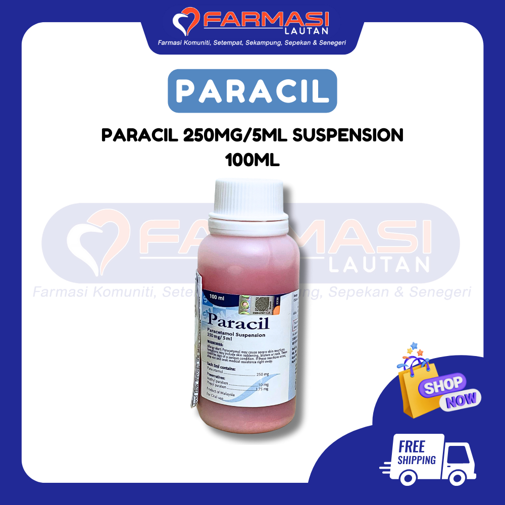 Paracil Paracetamol 250mg/5mL Suspension (100mL) [Strawberry Flavour ...