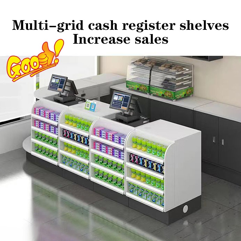 Multi-Grid Cash Register Shelves Supermarket Wooden Corner Cashier ...