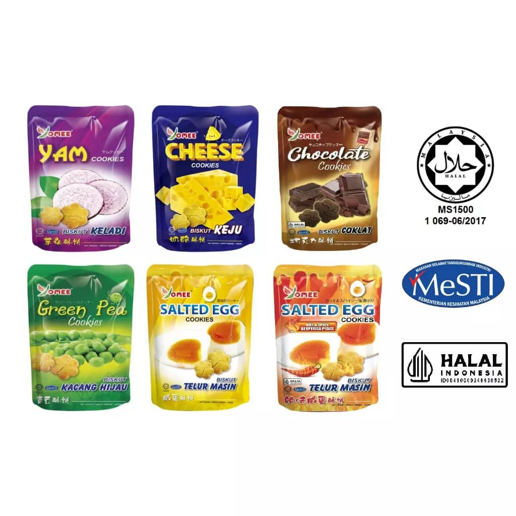 Yomee Cookies (Salted Egg, Hot & Spicy Salted Egg, Cheese, Yam, Green ...