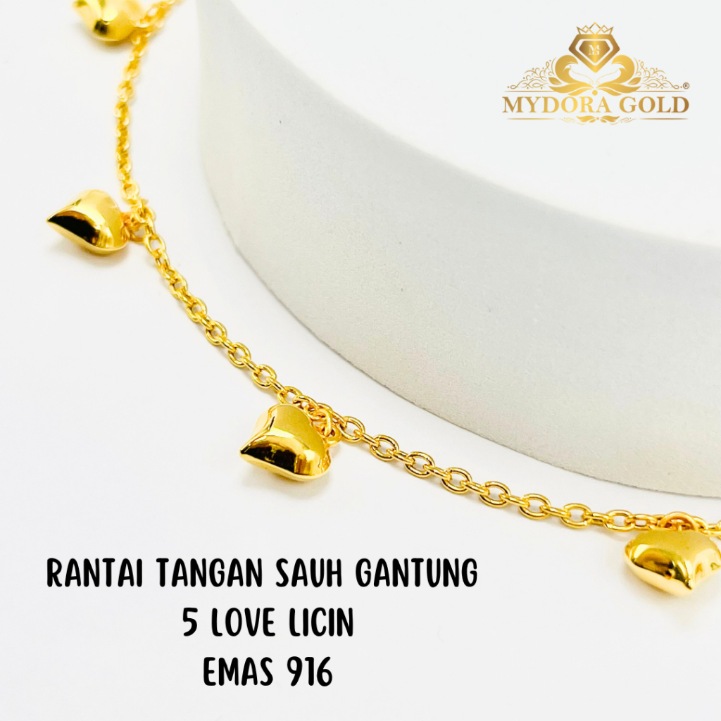 MYDORA Rantai Tangan Sauh Gantung 5 Love Licin l EMAS 916/22K | Shopee ...