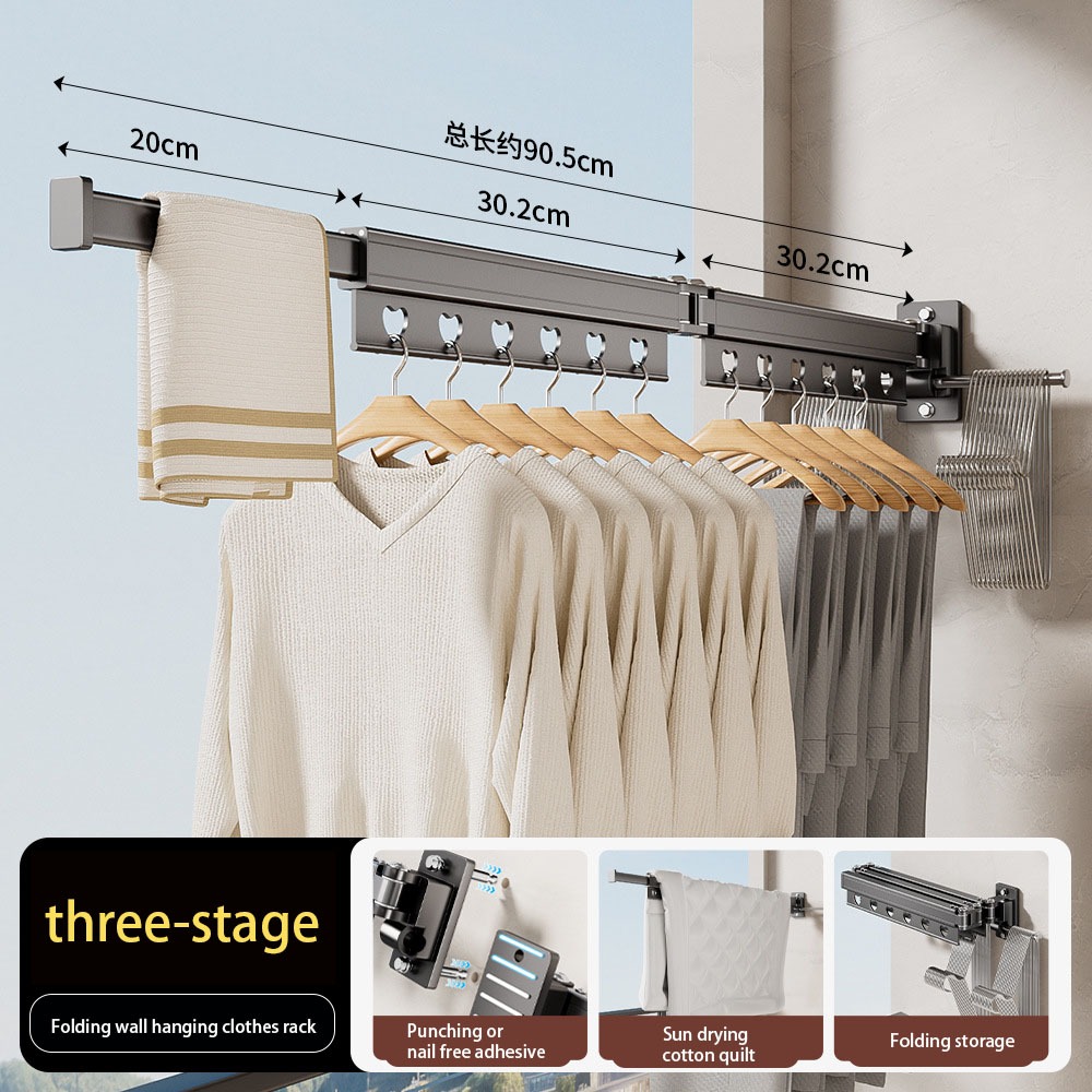 wall-mounted folding clothes rack balcony punching-free telescopic ...