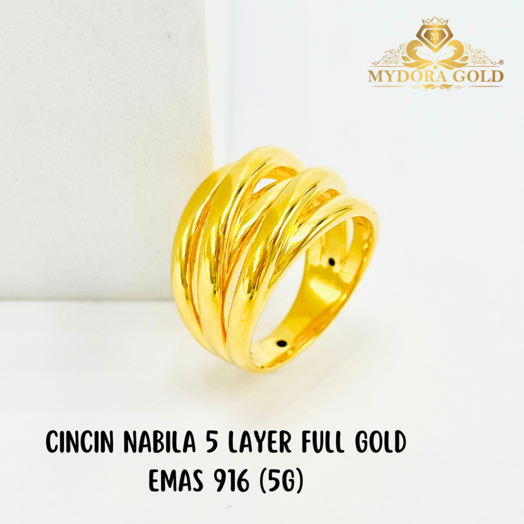 MYDORA Cincin Nabila 5 Layer Full Gold (5G) l EMAS 916/22K | Shopee ...