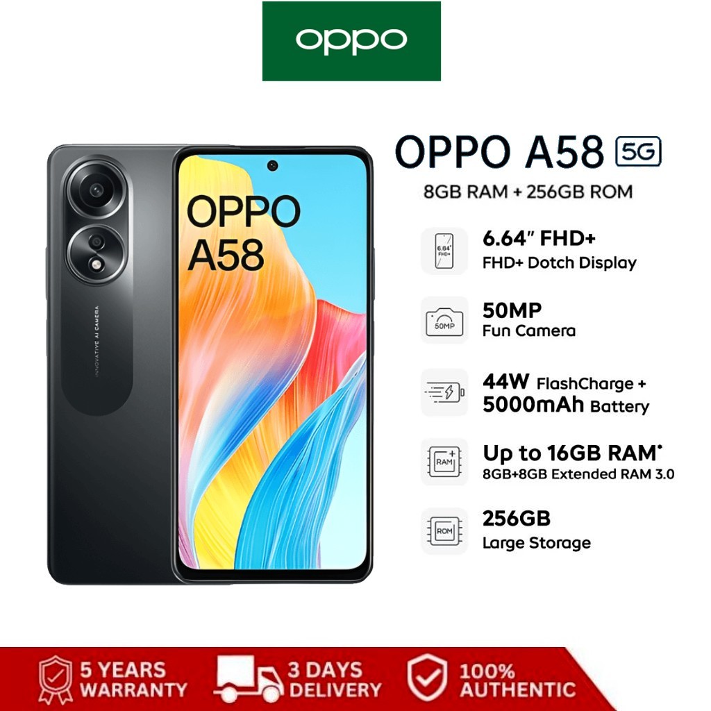 OPPO A58 5G Smartphone l 8GB RAM + 256GB ROM | 67W SUPERVOOC | 5000mAh ...