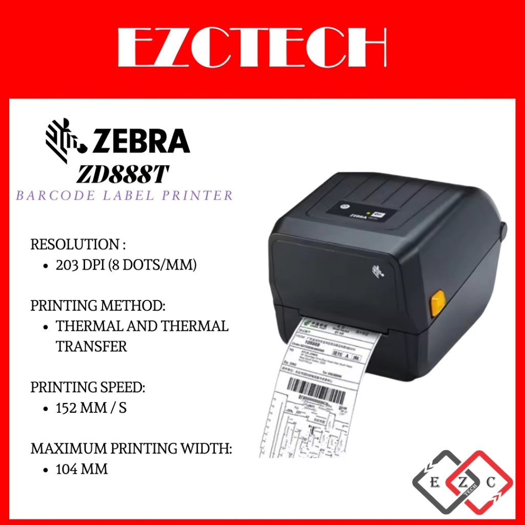 Zebra ZD888T CR ZD230 ZD230T Label Printer 203DPI Direct Thermal / Thermal Transfer | Shopee ...